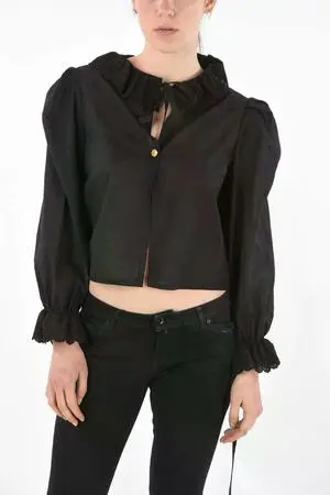 AURORE VAN MILHEM Ruffled-cuff Blouse - Black