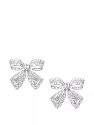 SELF-PORTRAIT Crystal Bow Motif Earrings - Silver