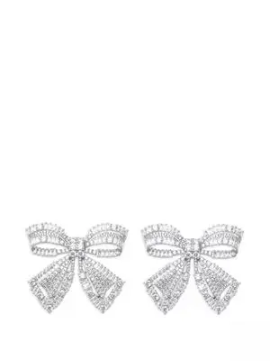 SELF-PORTRAIT Crystal Bow Motif Earrings - Silver
