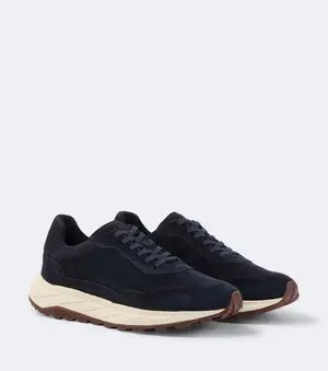 Fedeli Suede Trimmed Sneakers - Blue