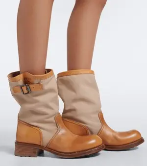 Prada Leather And Canvas Biker Boots