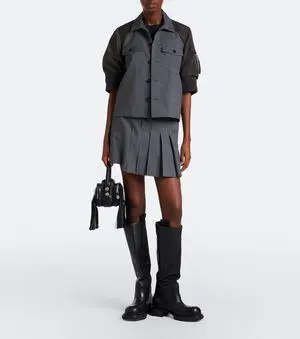 Sacai Pleated Asymmetric Wool Miniskirt