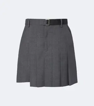Sacai Asymmetric Pleated Wool Skort - Grey