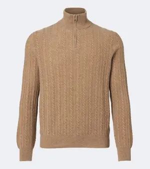 Fedeli Cable-knit Cashmere Quarter Zip Sweater - Brown