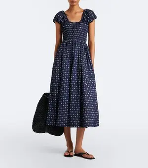 DÔEN Quinn Printed Cotton Poplin Midi Dress - Blue