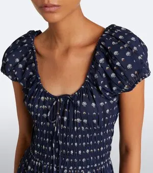DÔEN Quinn Printed Cotton Poplin Midi Dress - Blue