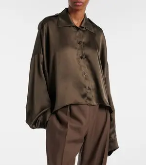 Khaite Asymmetrical Silk Satin Shirt - Green