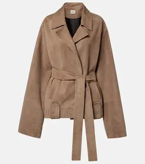 Khaite Alder Belted Suede Jacket - Beige