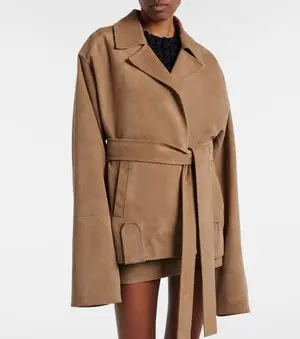 Khaite Alder Belted Suede Jacket - Beige