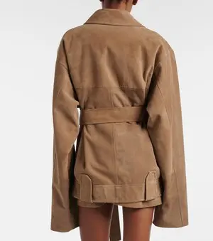 Khaite Alder Belted Suede Jacket - Beige