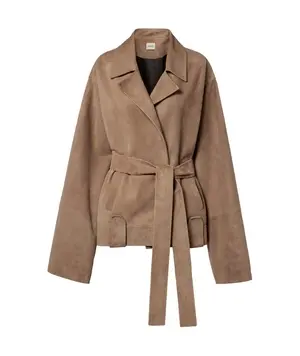 Khaite Alder Belted Suede Jacket - Beige