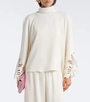 Oscar De La Renta Embroidered Silk-blend Georgette Blouse