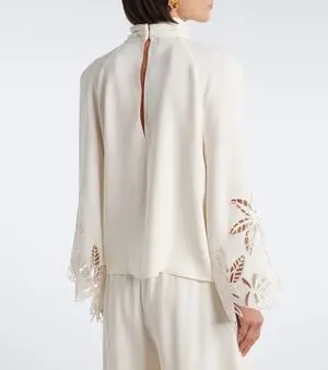 Oscar De La Renta Embroidered Silk-blend Georgette Blouse