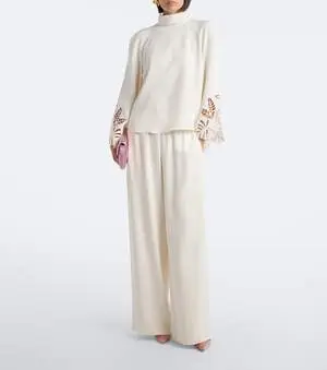 Oscar De La Renta Embroidered Silk-blend Georgette Blouse