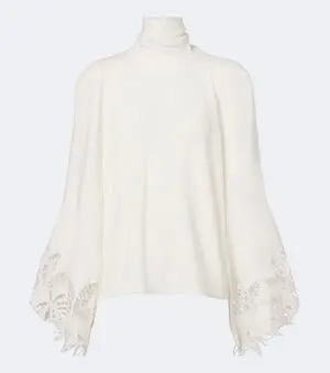 Oscar De La Renta Embroidered Silk-blend Georgette Blouse - White