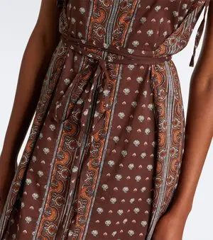DÔEN Amarante Printed Cotton Voile Midi Dress - Brown