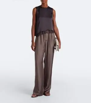 Vince Lace-trimmed Satin Top - Grey