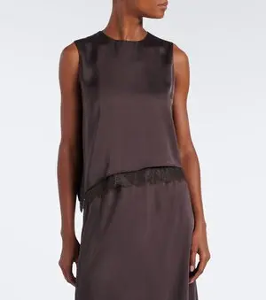 Vince Lace-trimmed Satin Top - Grey