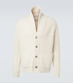 ALLUDE Ribbed-knit Wool And Cashmere Cardigan - White