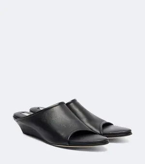 CHRISTEN Stretch Leather Wedge Mules - Black
