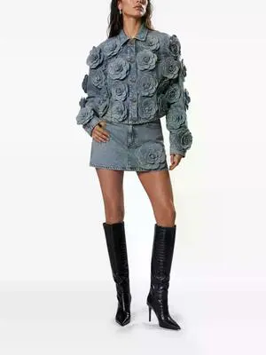 Philipp Plein Cropped Denim Jacket All-over Roses - Blue