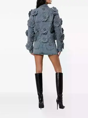 Philipp Plein Cropped Denim Jacket All-over Roses - Blue