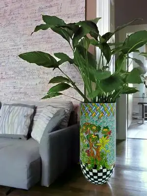 TOMS DRAG Jungle Palm Tree-print Checkered Planter Pot