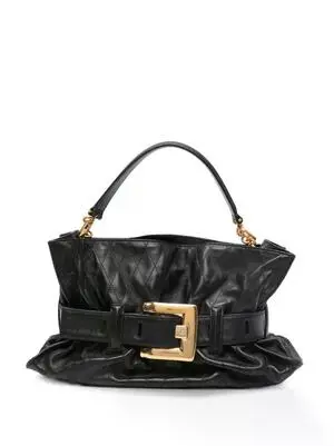 Balmain Quilted Leather Tote Bag With Gold-tone Buckle - Black