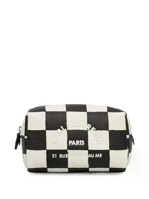 Karl Lagerfeld Checkered Logo-embroidered Make-up Bag - Black