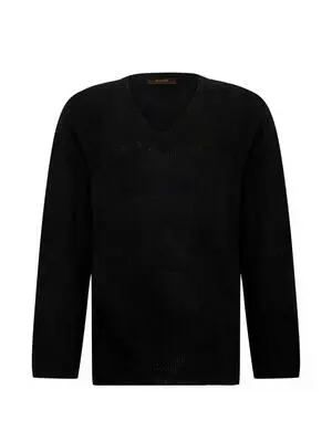 MOORER V-neck Mesh-knit Sweater - Black