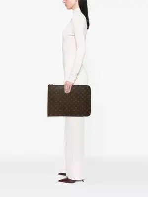 LOUIS VUITTON 1991 Monogram Poche Documents Portfolio Business Bag - Brown