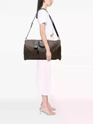 LOUIS VUITTON Monogram Macassar Keepall Bandouliere 55 Travel Bag - Brown