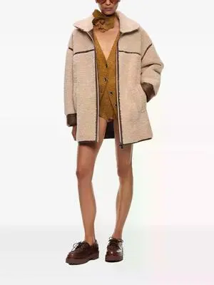 Pinko Faux Shearling Panelled Coat - Neutrals