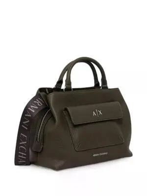 Armani Exchange Logo-plaque Pebbled-effect Tote Bag - Green