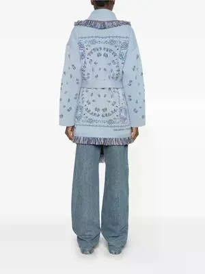 Alanui Paisley Intarsia Knit Fringed Cardigan - Blue
