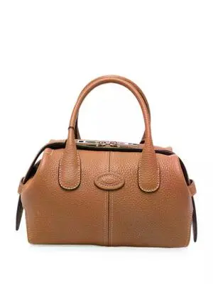 TOD'S Mini Logo-patch Pebbled Tote Bag - Brown