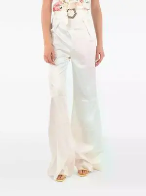 Philipp Plein Embellished Buckle Palazzo Pants - White