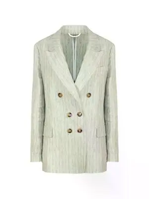 KILTIE Double-breasted Striped Linen Blazer