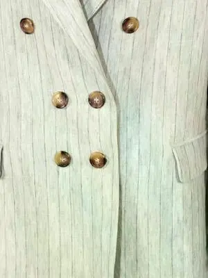 KILTIE Double-breasted Striped Linen Blazer