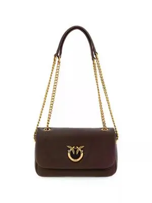 Pinko Love Birds Leather Shoulder Bag - Brown