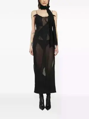 YEHUAFAN Semi-sheer Midi Dress - Black