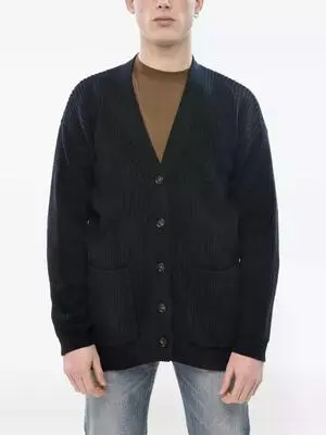 PAOLO PECORA V-neck Ribbed-knit Cardigan - Blue
