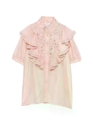 PAPER LACE Ruffled Lace-trim Shirt - Pink