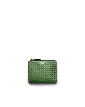 Prada Small Woven Madras Leather Wallet - Green