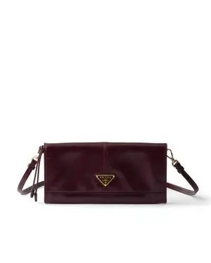 Prada Leather Wallet With Shoulder Strap - Red