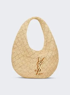 Saint Laurent Icare Raffia Hobo Bag Pale Brown
