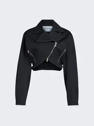 Alaïa Cropped Biker Cotton Poplin - Black