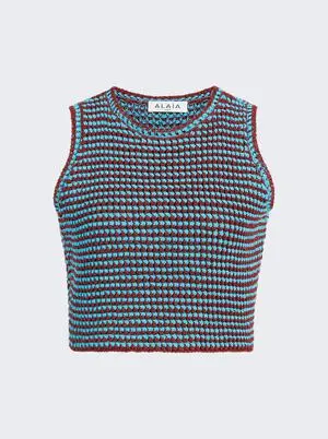 Alaïa Crop Tank Top Crochet Knit Burgundy And - Blue