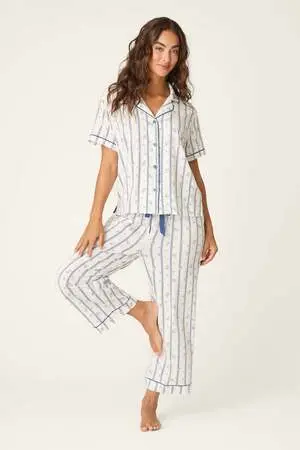 PJ Salvage Cotton Jersey Stripes & Blooms Cropped Pajama Set