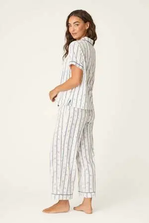 PJ Salvage Cotton Jersey Stripes & Blooms Cropped Pajama Set